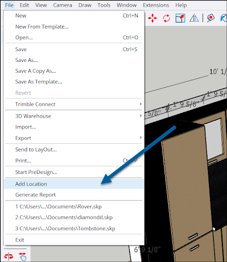 Funzione Add Location (Aggiungi posizione) in SketchUp per Desktop | SketchUp Help